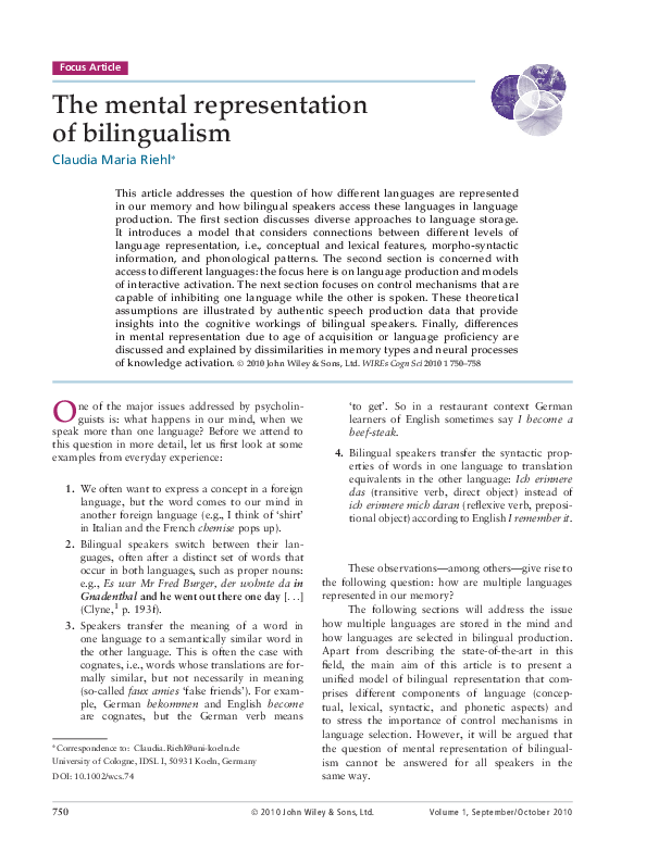 (PDF) The mental representation of bilingualism