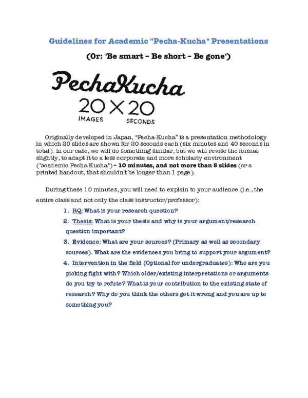 (PDF) Guidelines for Academic "Pecha-Kucha" Presentations (Or: 'Be ...