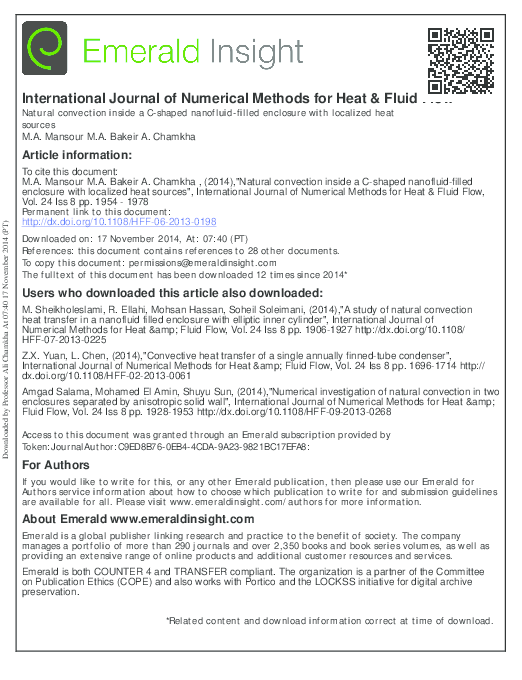 (PDF) International Journal of Numerical Methods for Heat & Fluid Flow Natural convection inside ...