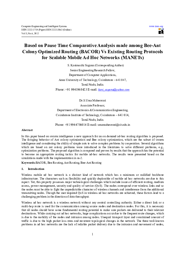 Pdf 1 Based On Pause Time Comparative Analysis Made Among Bee Ant Colony Optimized Routing