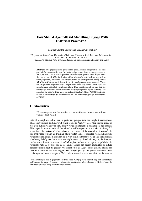 (PDF) How Should Agent-Based Modelling Engage With Historical Processes