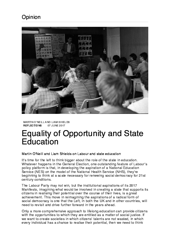 (PDF) Equality of Opportunity and State Education, by Martin O'Neill ...