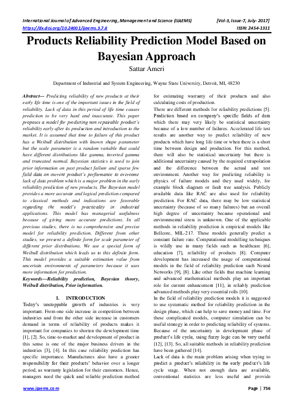 Pdf Products Reliability Prediction Model Based On Bayesian Approach