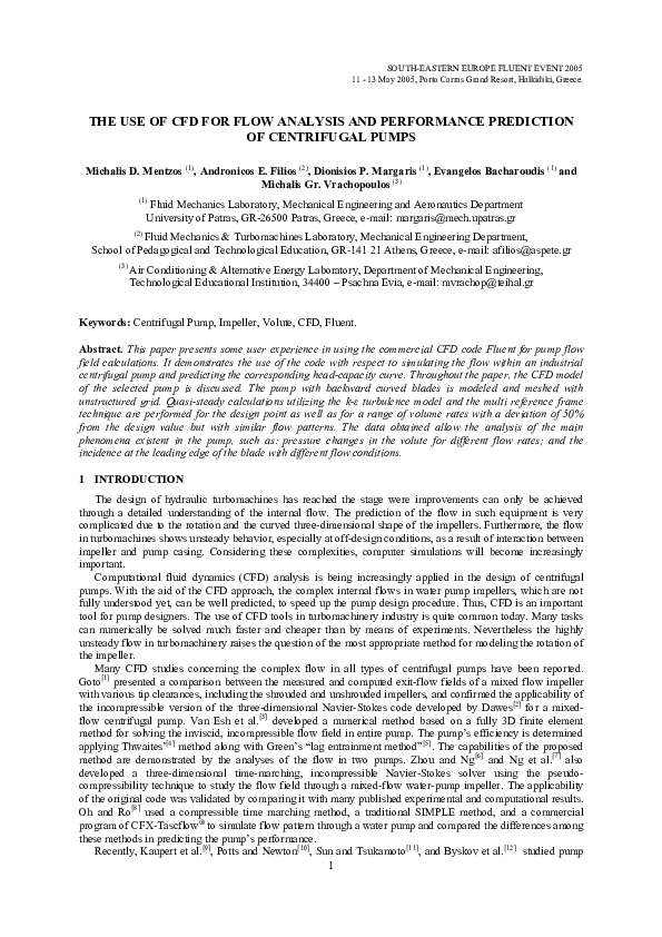 (PDF) The Use of CFD for Flow Analysis and Performance Prediction of Centrifugal Pumps