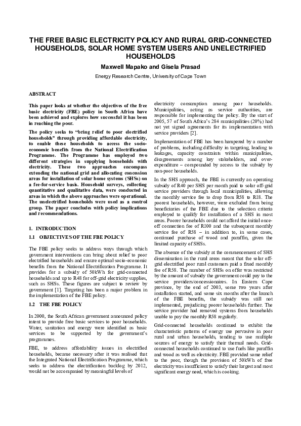 (PDF) The Free Basic Electricity Policy and Rural Grid-Connected ...