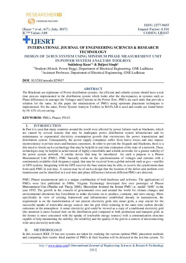 PDF DESIGN OF 24 BUS SYSTEM USING MINIMUM PHASE MEASUREMENT UNIT IN pdf-design-of-24-bus-system-using-minimum-phase-measurement-unit-in