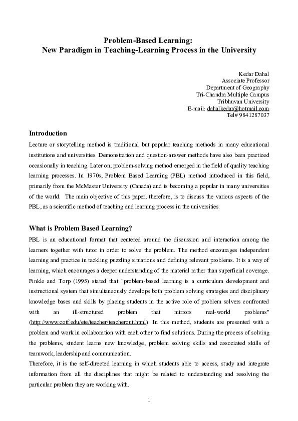(DOC) Problem Based Learning New Paradigm in the Teaching Learning ...