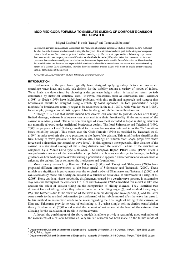 (PDF) Modified Goda Formula to Simulate Sliding of Composite Caisson ...