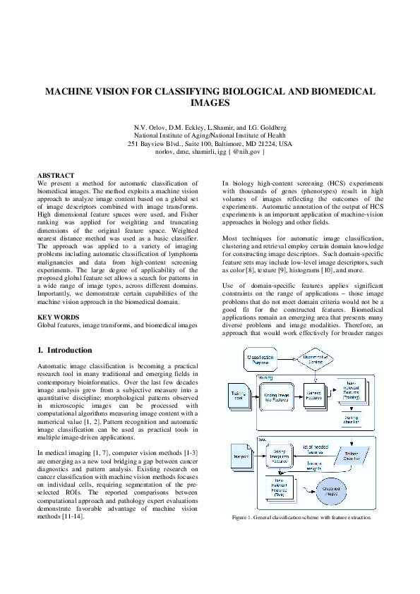 (PDF) Machine Vision for Classifying Biological and Biomedical Images