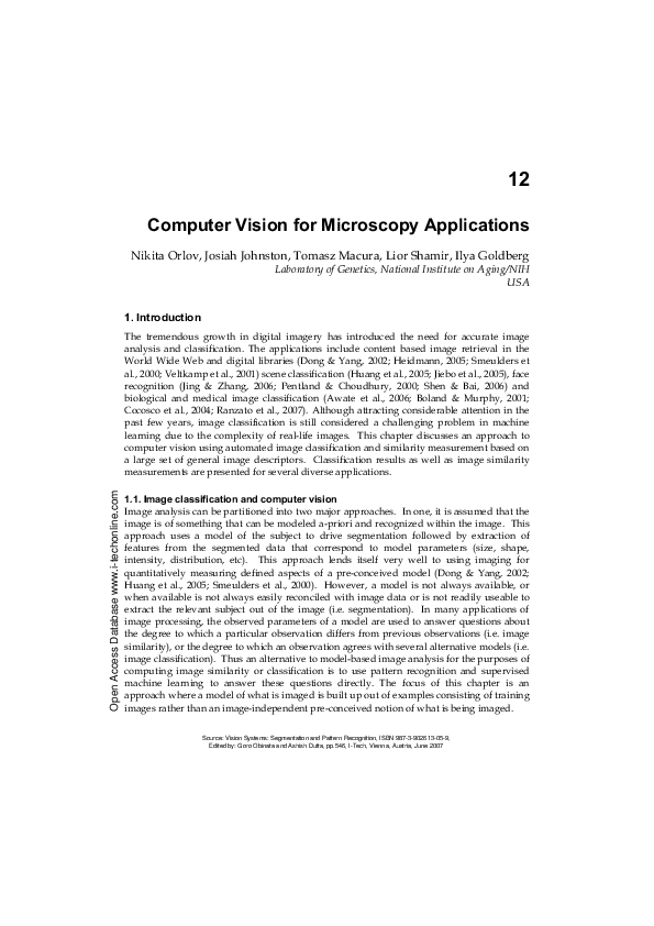 (PDF) Computer Vision for Microscopy Applications