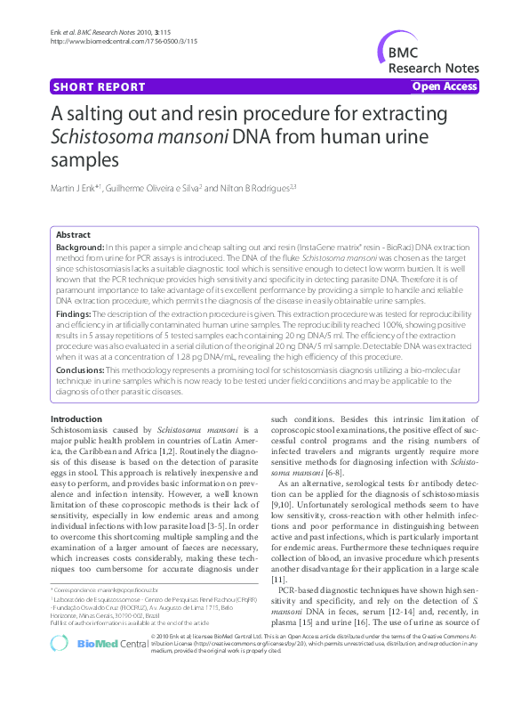 (PDF) A salting out and resin procedure for extracting Schistosoma ...