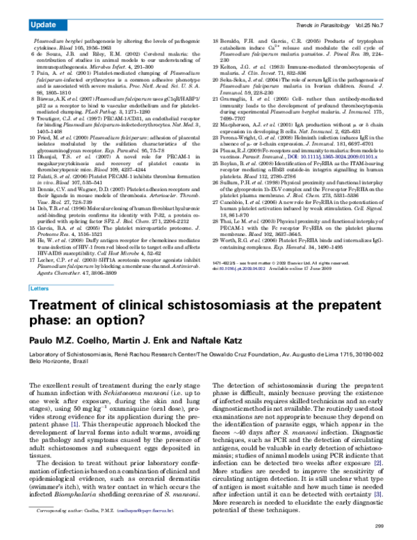 (PDF) Treatment of clinical schistosomiasis at the prepatent phase: an ...