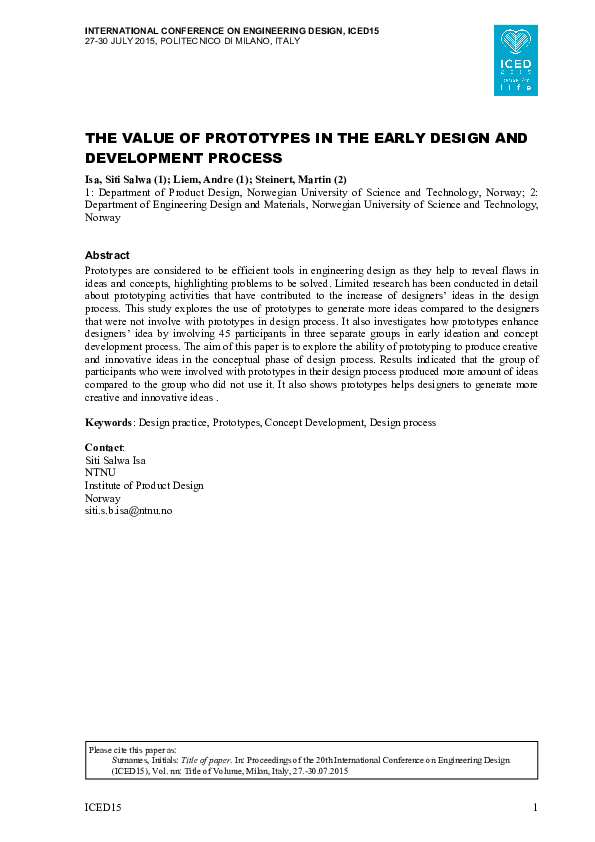 (PDF) THE VALUE OF PROTOTYPES IN THE EARLY DESIGN AND DEVELOPMENT PROCESS