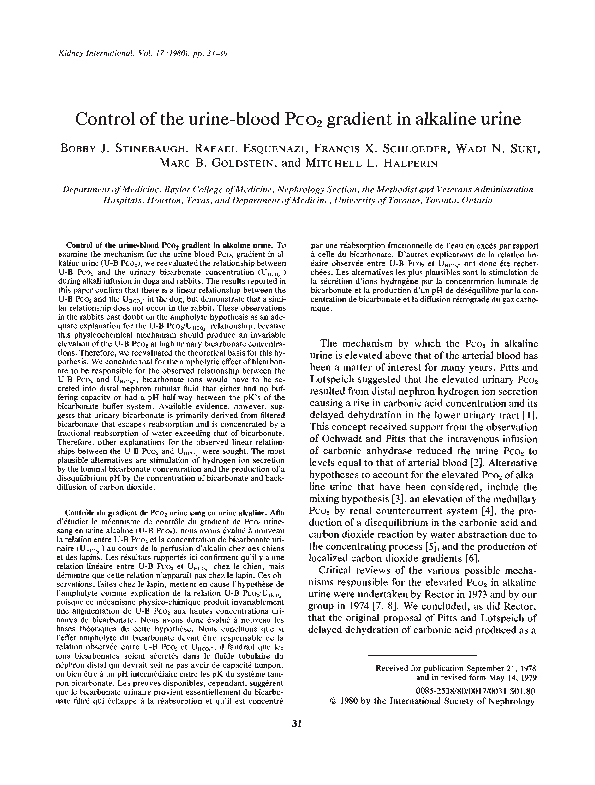 (PDF) Control of the urine-blood Pco2 gradient in alkaline urine