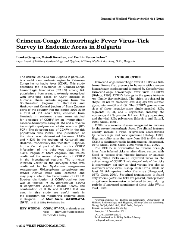 (PDF) Crimean-congo hemorrhagic fever virus-tick survey in endemic ...