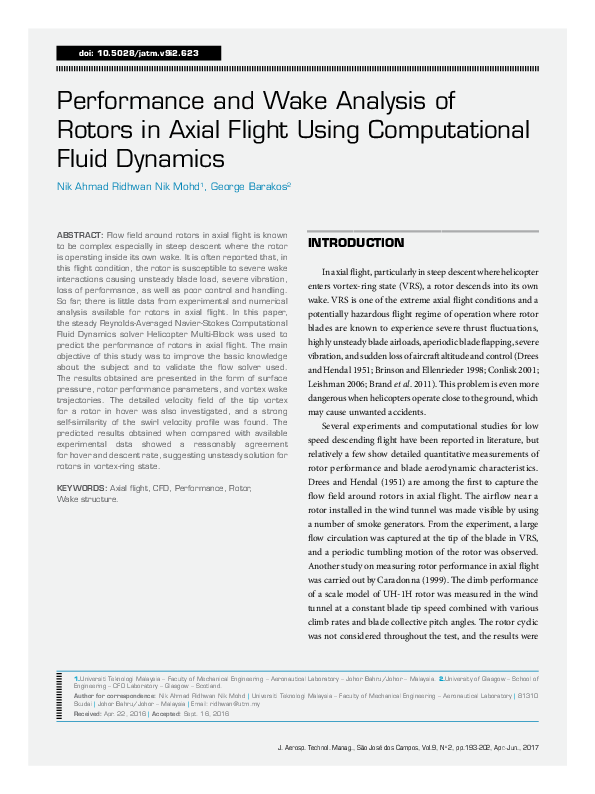 (PDF) Performance and Wake Analysis of Rotors in Axial Flight Using Computational Fluid Dynamics ...