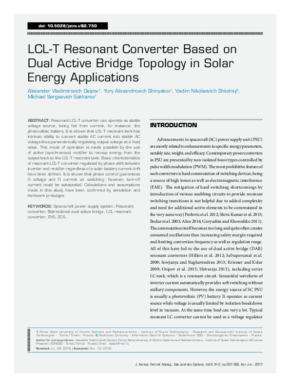 (PDF) LCL-T Resonant Converter Based on Dual Active Bridge Topology in Solar Energy Applications