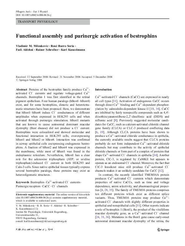 (PDF) Functional assembly and purinergic activation of bestrophins