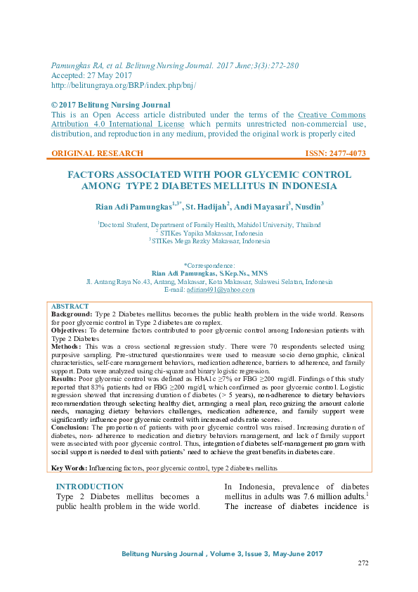 (PDF) FACTORS ASSOCIATED WITH POOR GLYCEMIC CONTROL AMONG TYPE 2 ...