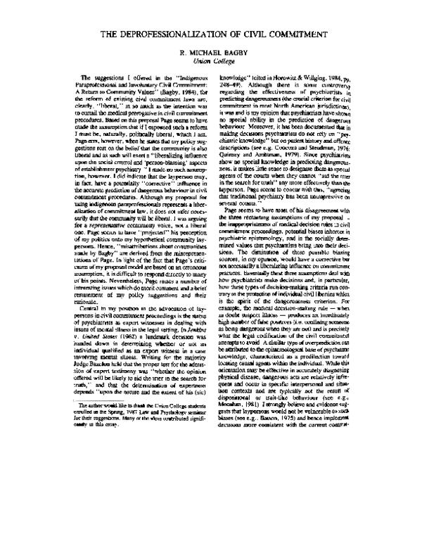 (PDF) The deprofessionalization of civil commitment