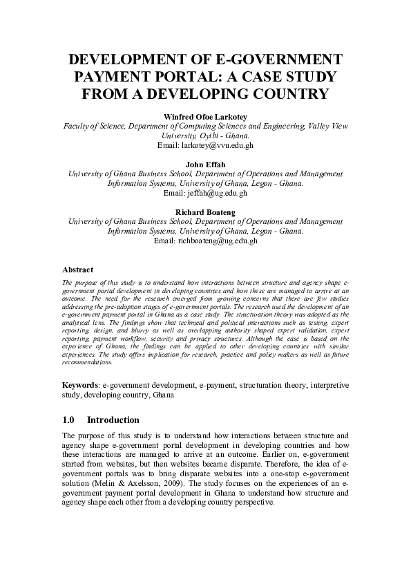 (PDF) DEVELOPMENT OF E-GOVERNMENT PAYMENT PORTAL: A CASE STUDY FROM A ...