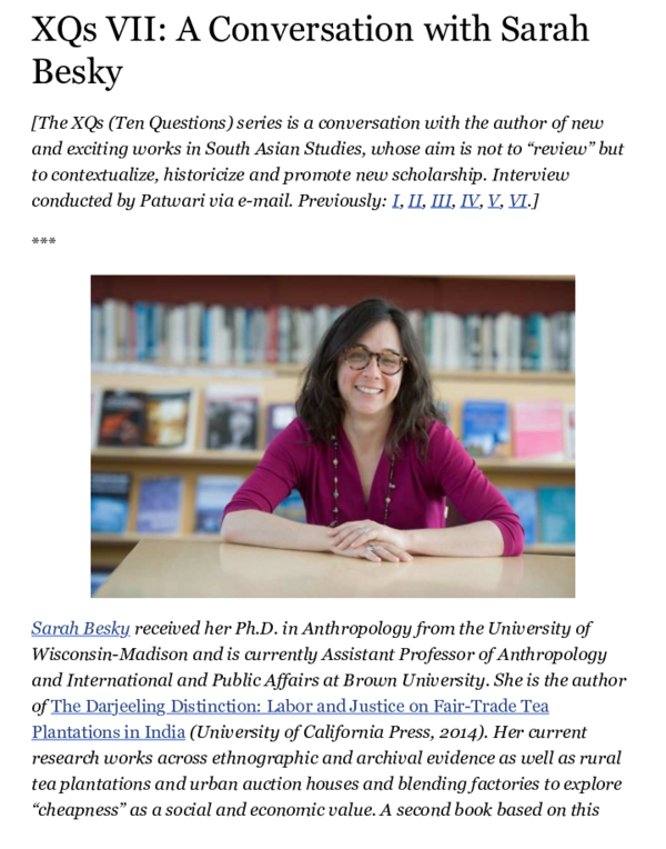 (PDF) XQs VII: A Conversation with Sarah Besky