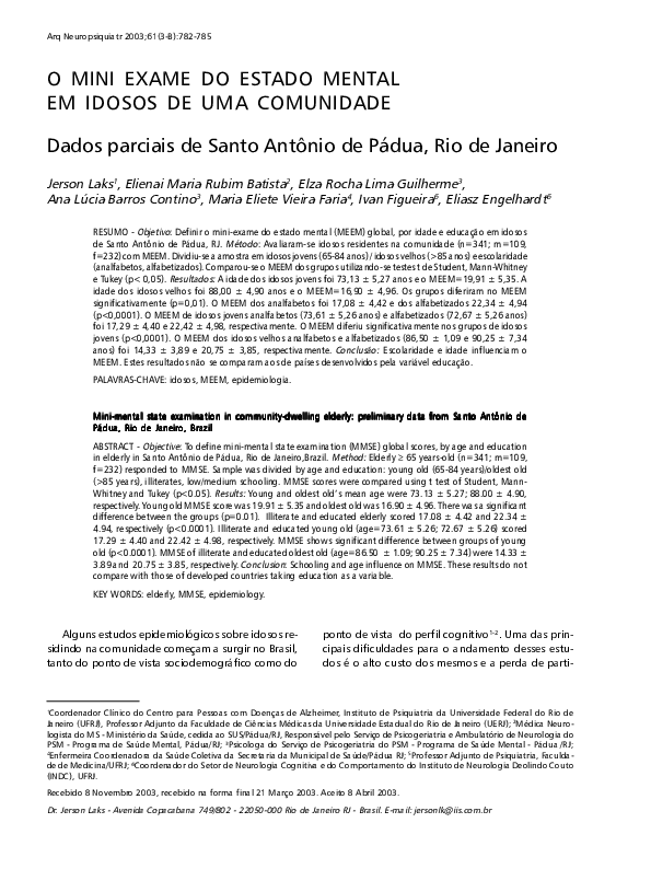 (PDF) [Mini-mental state examination in community-dwelling elderly ...