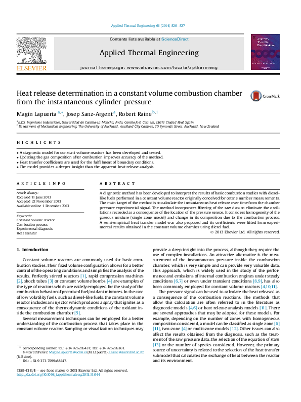 (PDF) Heat release determination in a constant volume combustion ...