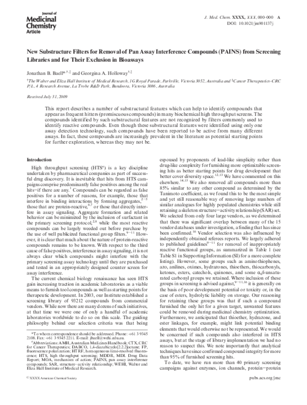 (PDF) New Substructure Filters for Removal of Pan Assay Interference ...