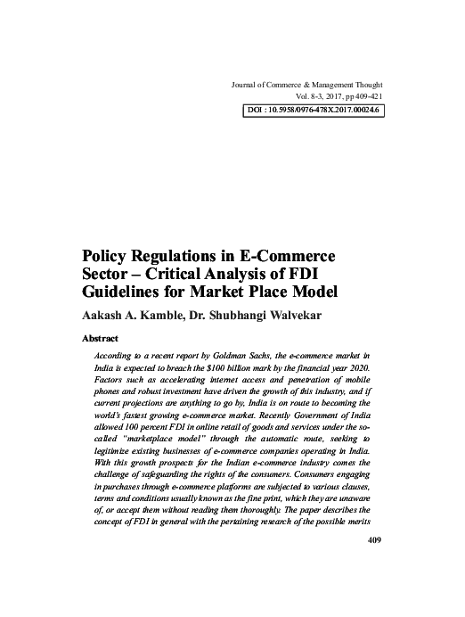 (PDF) Policy Regulations in E-Commerce Sector – Critical Analysis of ...