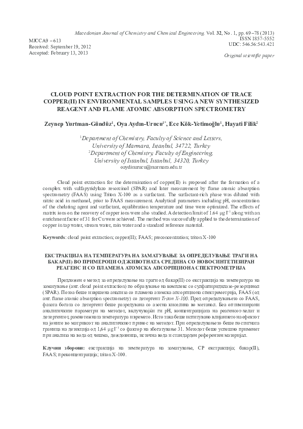 (PDF) Cloud point extraction for the determination of trace copper(II) in environmental samples ...
