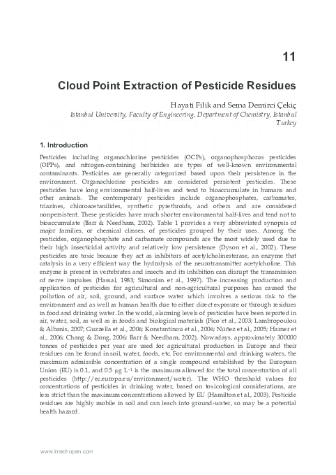 (PDF) Cloud Point Extraction of Pesticide Residues