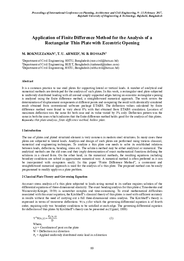Pdf Application Of Finite Difference Method For The Analysis Of A Rectangular Thin Plate With