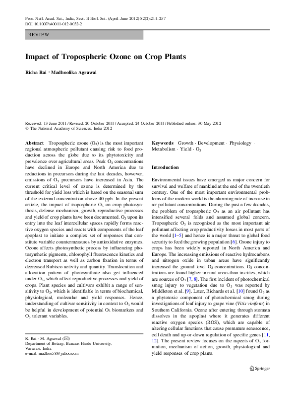 (PDF) Impact of Tropospheric Ozone on Crop Plants