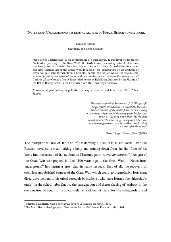 (PDF) " NOTES FROM UNDERGROUND " : A DIGITAL ARCHIVE OF PUBLIC HISTORY ...