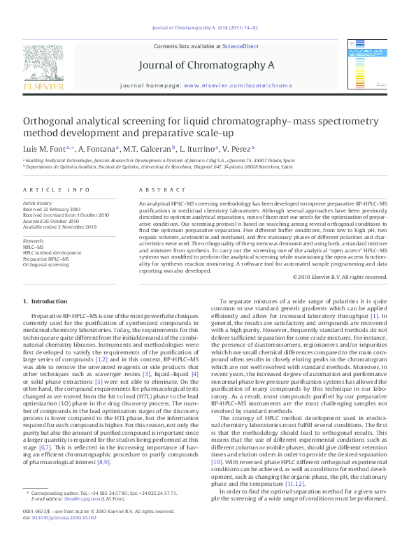 (PDF) Orthogonal analytical screening for liquid chromatography–mass ...