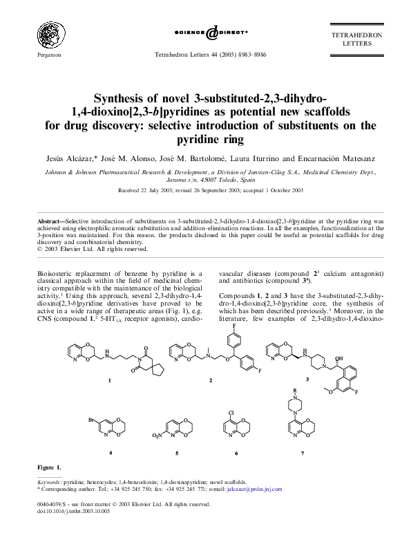 (PDF) Synthesis of novel 3-substituted-2,3-dihydro-1,4-dioxino[2,3-b]pyridines as potential new ...
