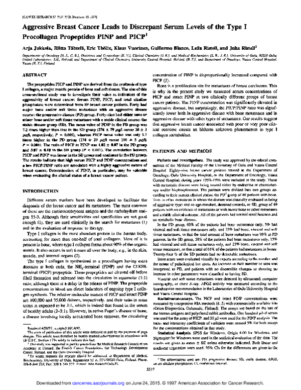 (PDF) Aggressive breast cancer leads to discrepant serum levels of the ...