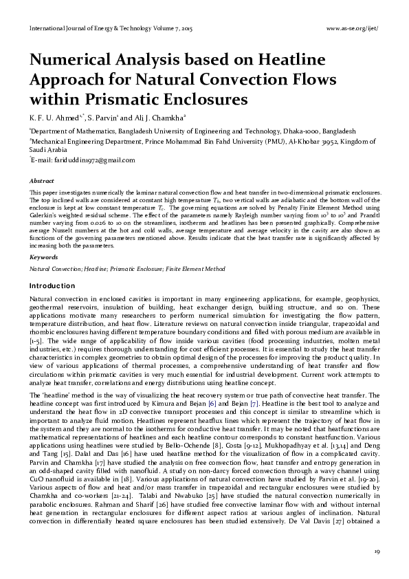 Pdf Numerical Analysis Based On Heatline Approach For Natural Convection Flows Within