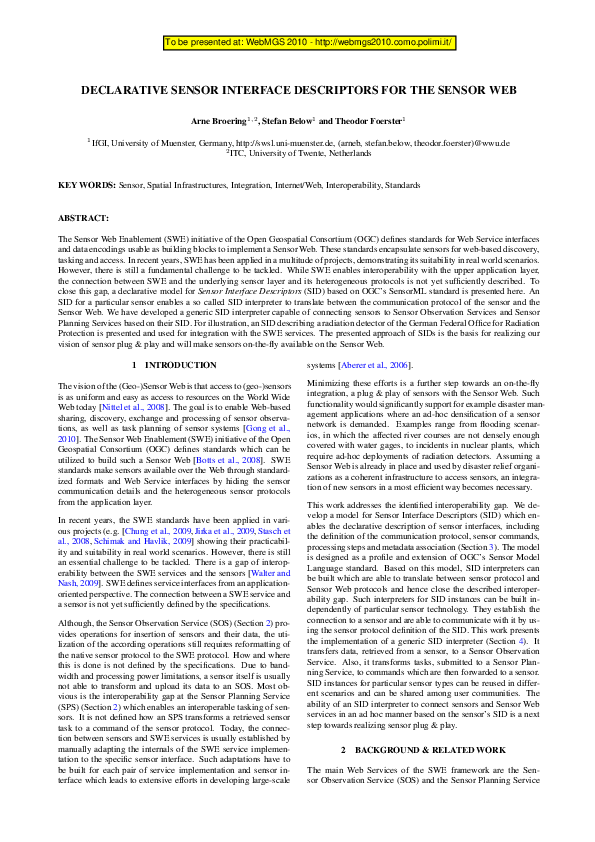 (PDF) Declarative Sensor Interface Descriptors for the Sensor Web