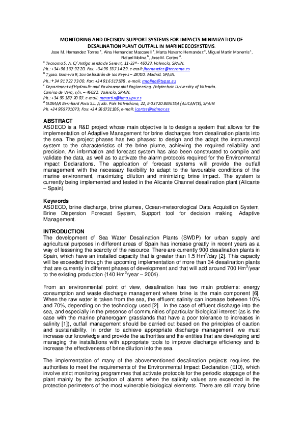 (PDF) Monitoring and decision support systems for impacts minimization ...