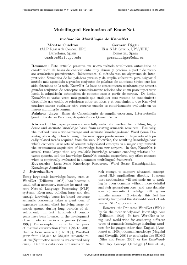 (PDF) Evaluacion Multil´ingue de KnowNet | german rigau - Academia.edu