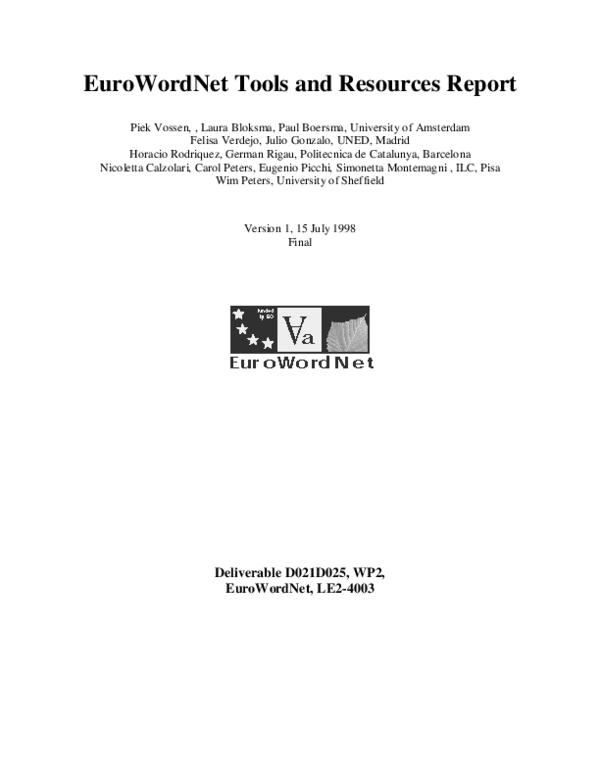 (PDF) EuroWordNet Tools and resources report