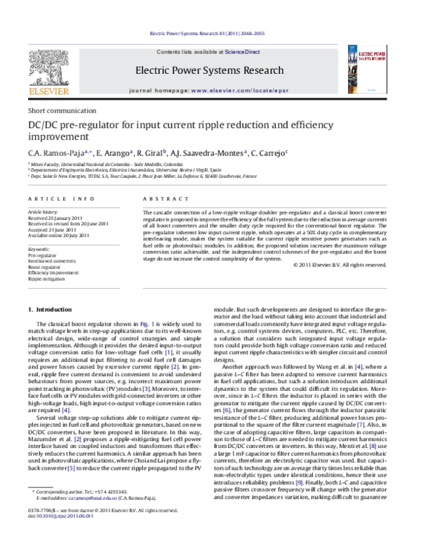 Pdf Dc Dc Pre Regulator For Input Current Ripple Reduction And Efficiency Improvement