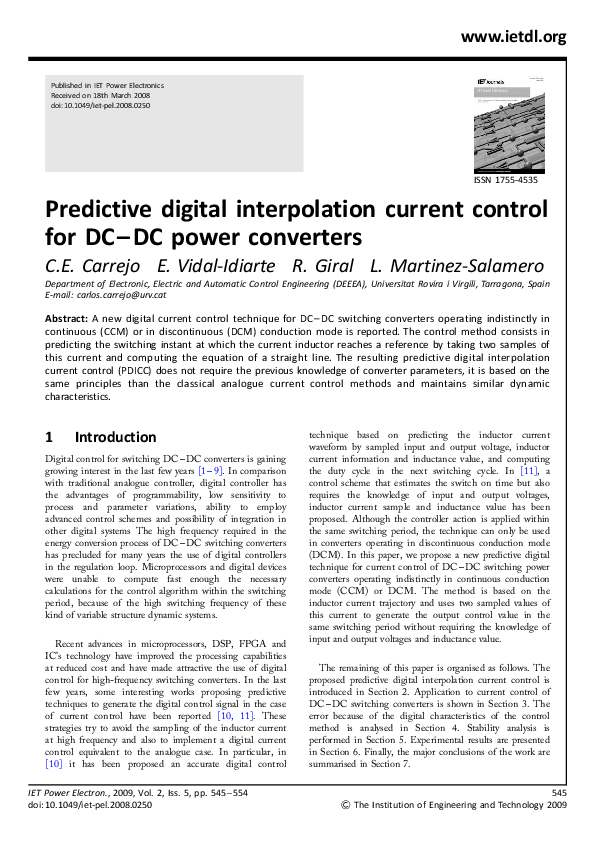 (PDF) Predictive digital interpolation current control for DC–DC power ...