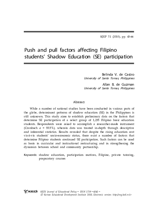 (PDF) Push and pull factors affecting Filipino students' Shadow ...