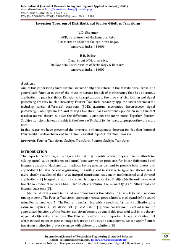 (PDF) Inversion Theorem of Distributional Fourier-Stieltjes Transform