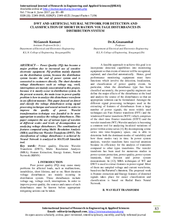 Pdf 83 Dwt And Artificial Neural Network For Detection And Classification Of Short Duration