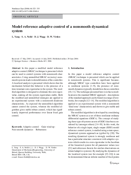(PDF) Model reference adaptive control of a nonsmooth dynamical system