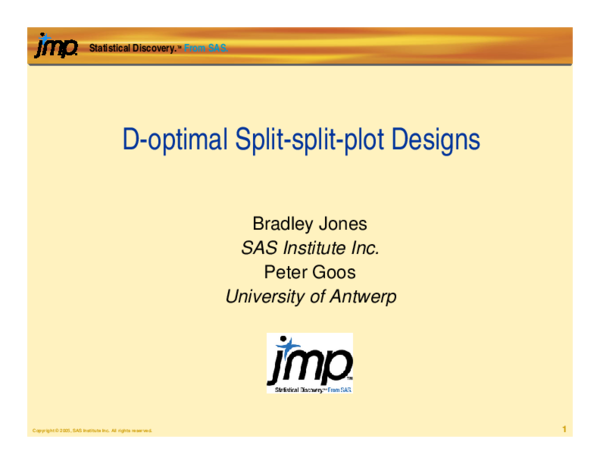 Pdf D Optimal Design Of Split Split Plot Experiments Bradley Jones